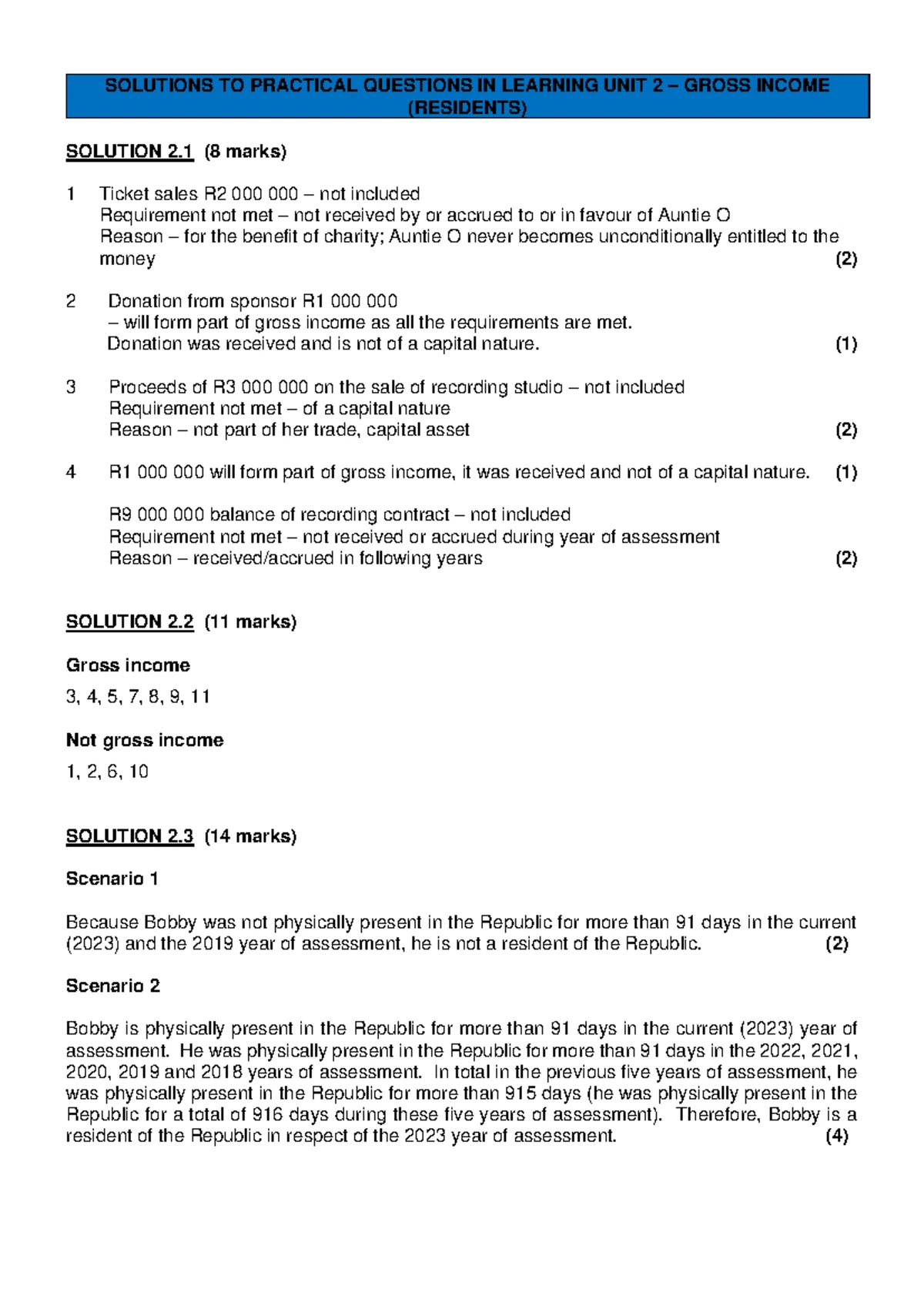 TAX3761 Final Exam CGT Class Solution and Calculations - Studocu