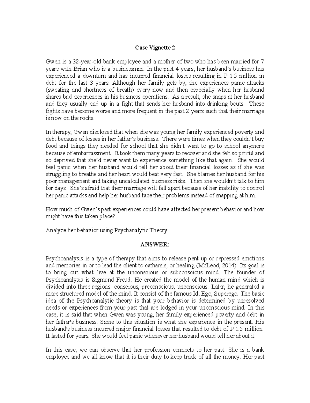 2 - Example of Case Vignette in Psychology - Case Vignette 2 Gwen is a ...
