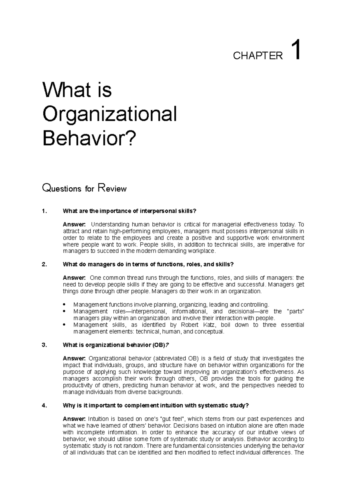 Ch01 Midterm Review - CHAPTER 1 What is Organizational Behavior ...