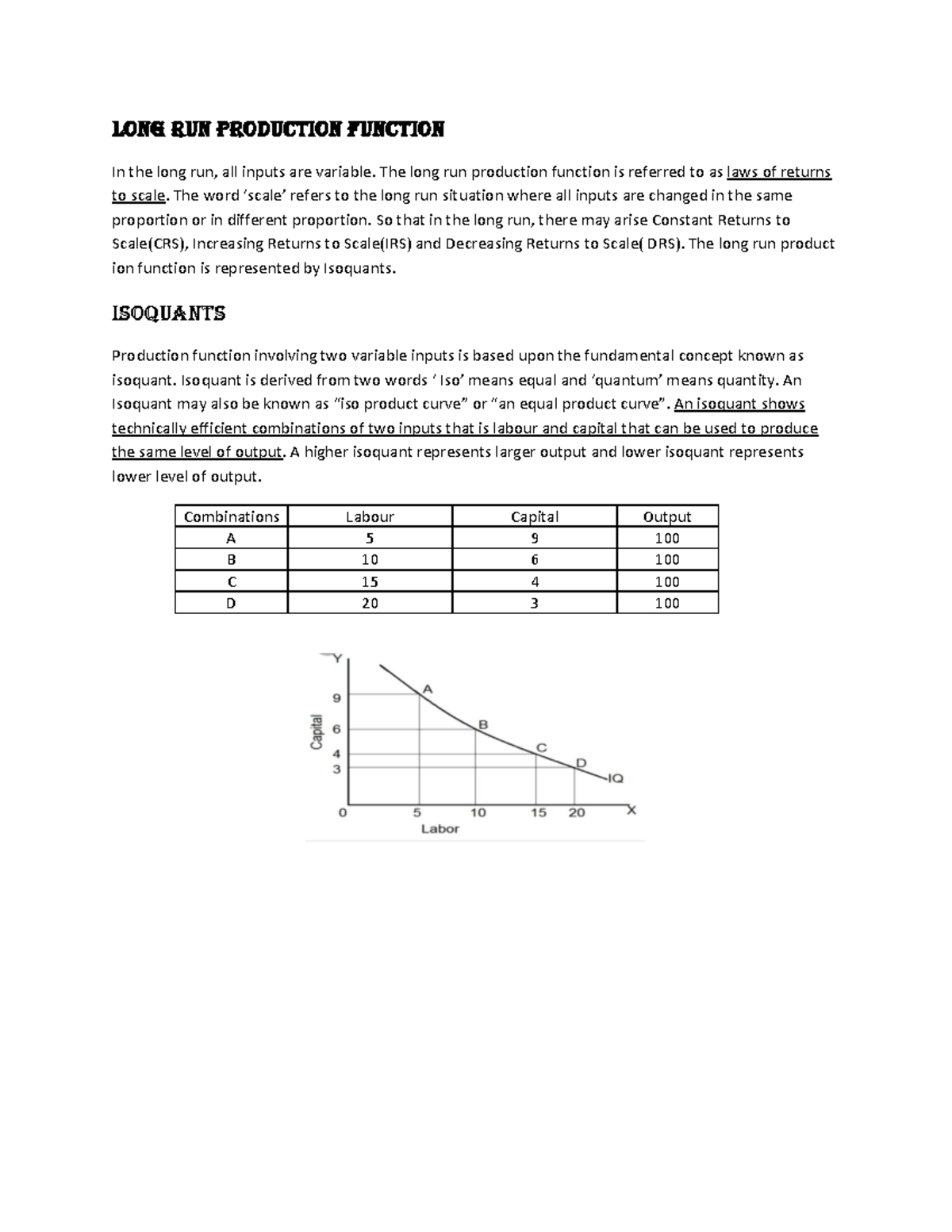 Long run production function - I BA note-1 - Long run production ...