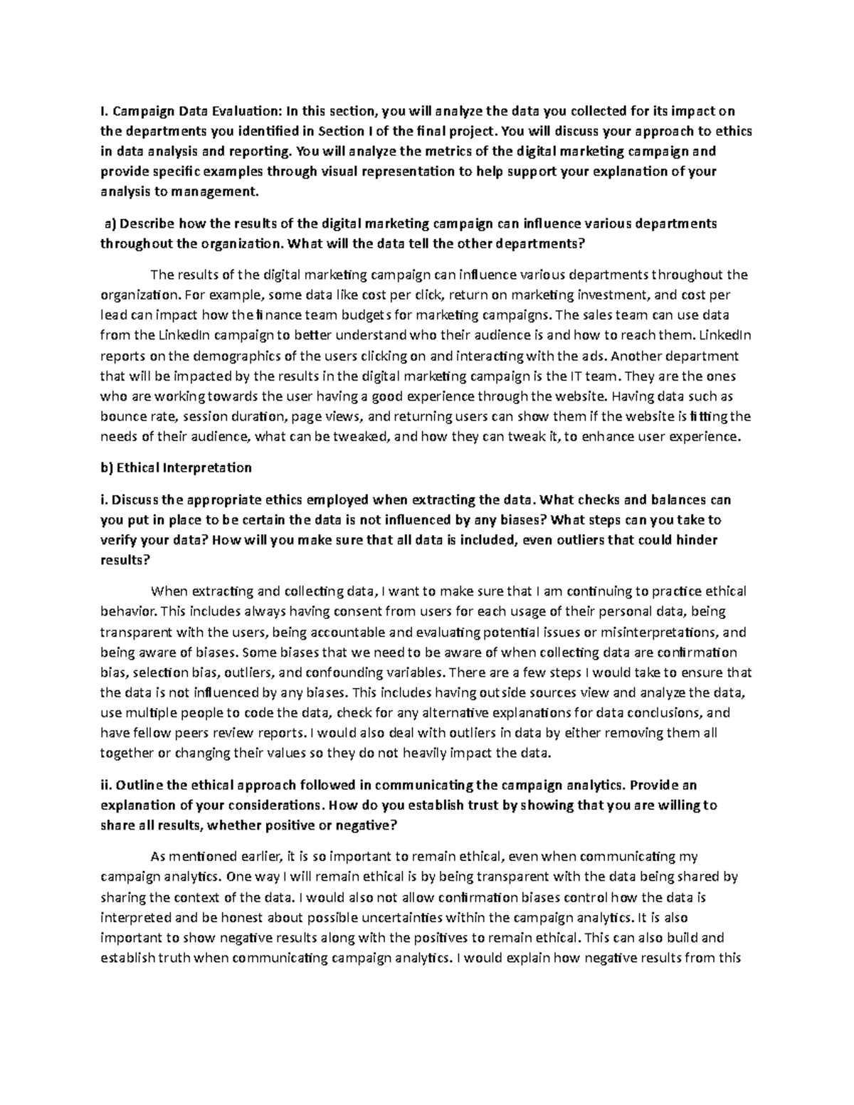 Milestone three rough draft - I. Campaign Data Evaluation: In this ...