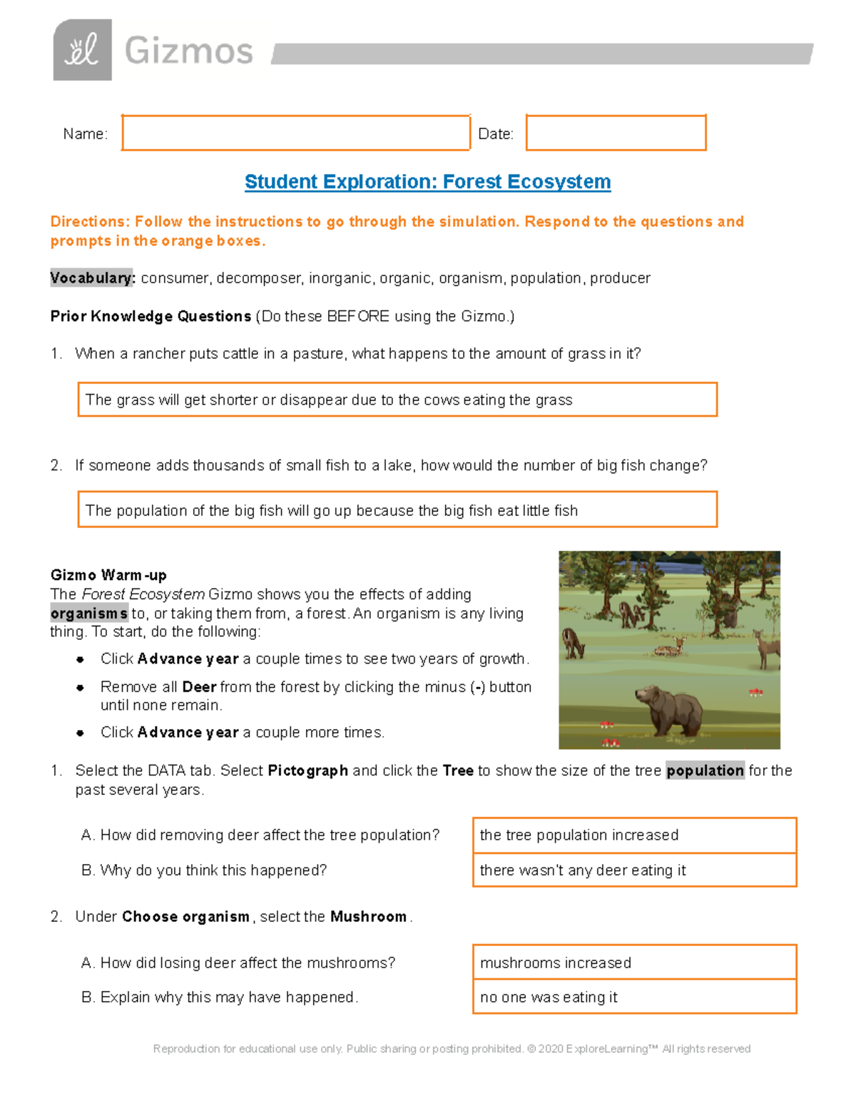 Copy of Forest Ecosystem SE - Name: Date: Student Exploration: Forest ...