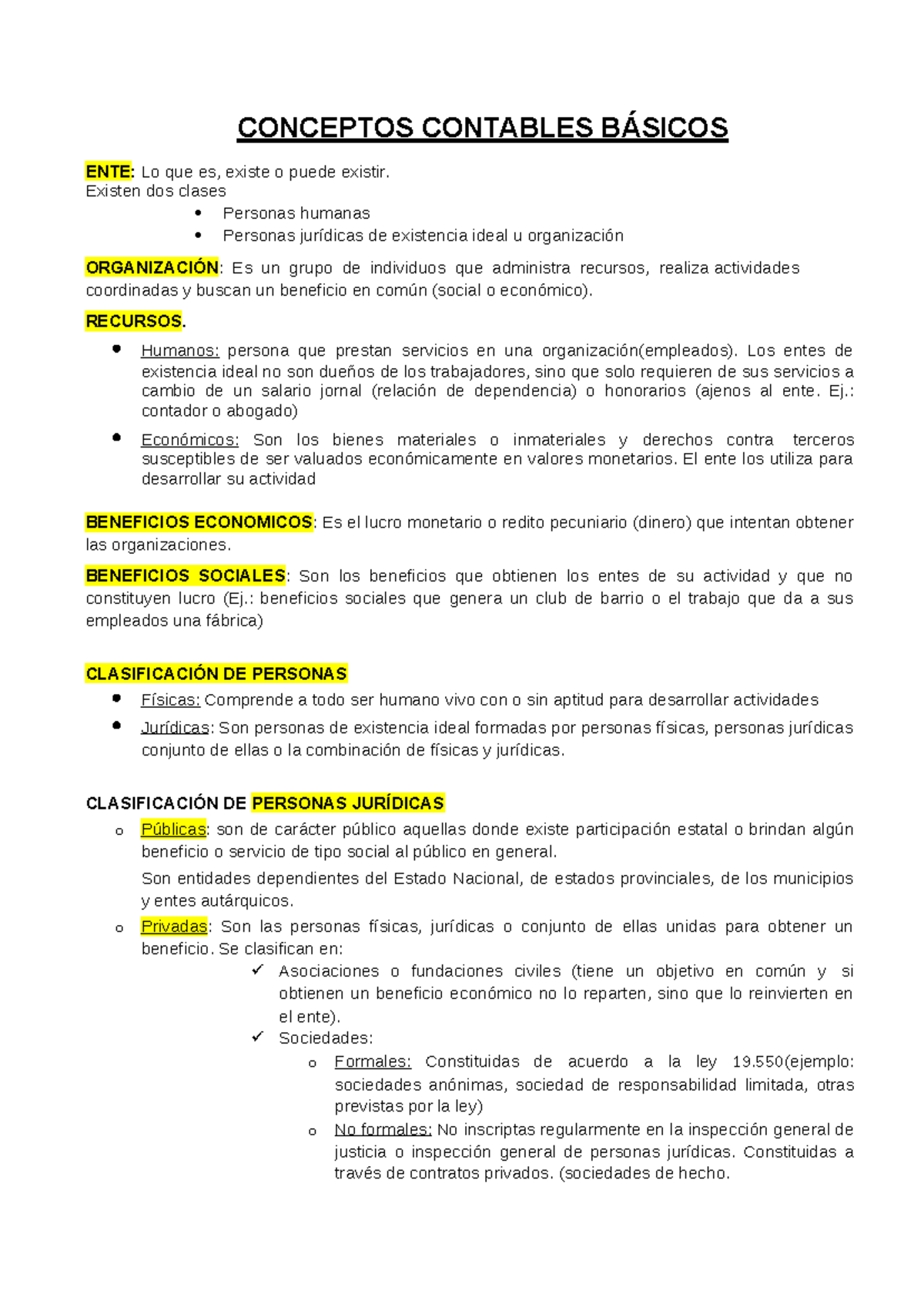 Resumen DE Contabilidad Libro Contabilidad 1 - CONCEPTOS CONTABLES BÁSICOS ENTE: Lo que es ...