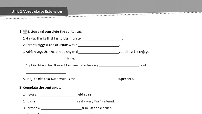 Unit 1 Vocabulary & Grammar: Extension Quiz 10mo - Studocu