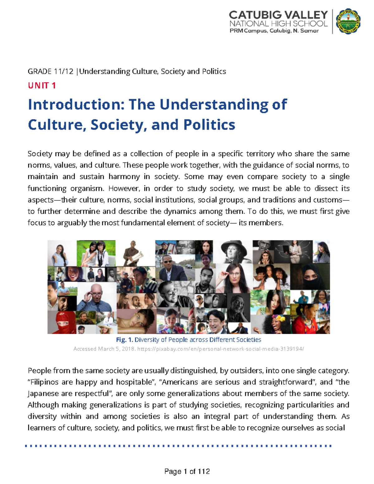 UCSP Unit 1 Lesson 1-5: Study Guide on Culture, Society, & Gender ...