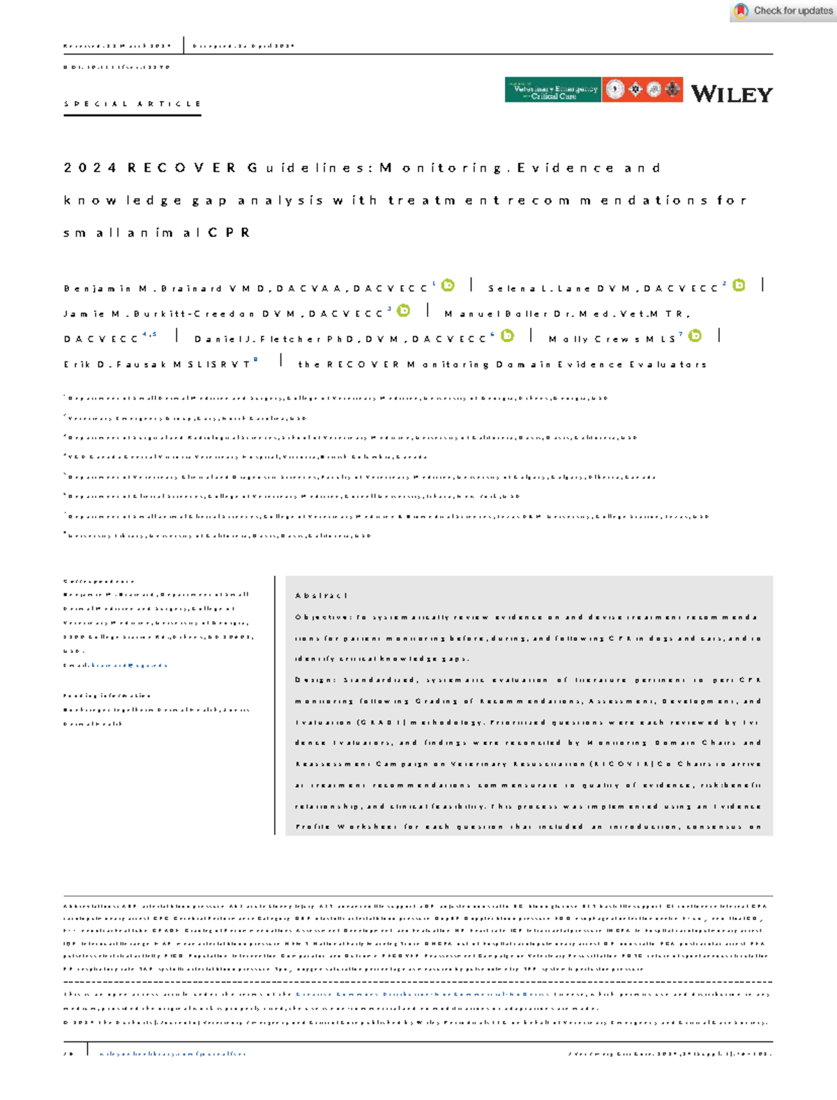 2024 RECOVER Guidelines: Monitoring & Recommendations for Small Animal ...