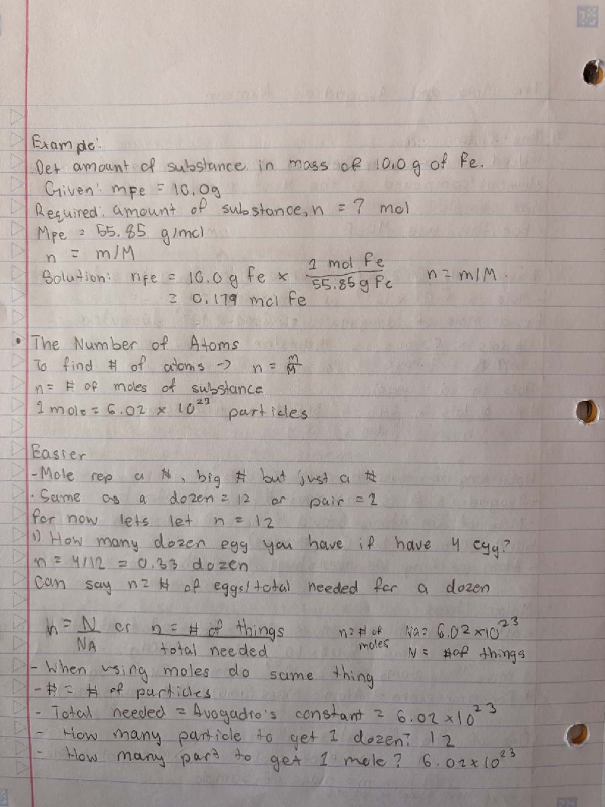 Mole Notes: Understanding Amount of Substance and Atoms - Studocu
