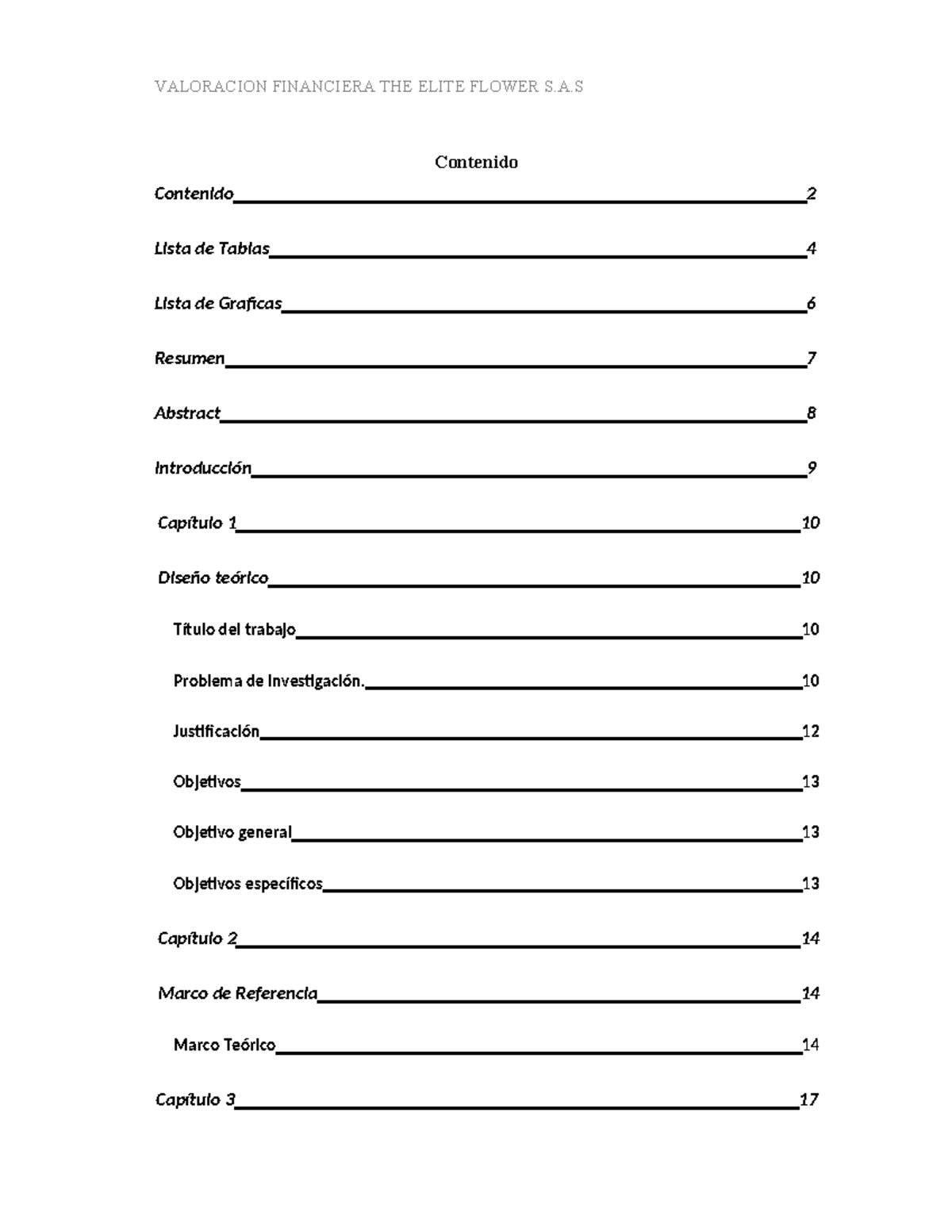 Valoración Financiera - The Elite Flower S.A.S - Análisis y ...