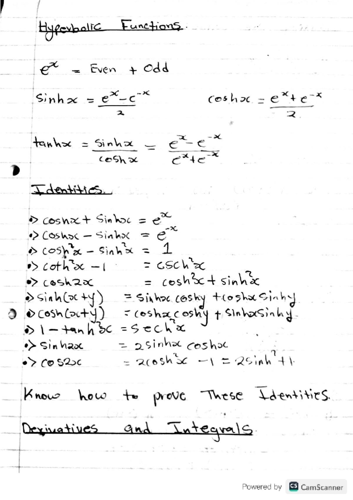 Hyperbolic Functions and Related Rates: Derivatives & Integrals CS ...