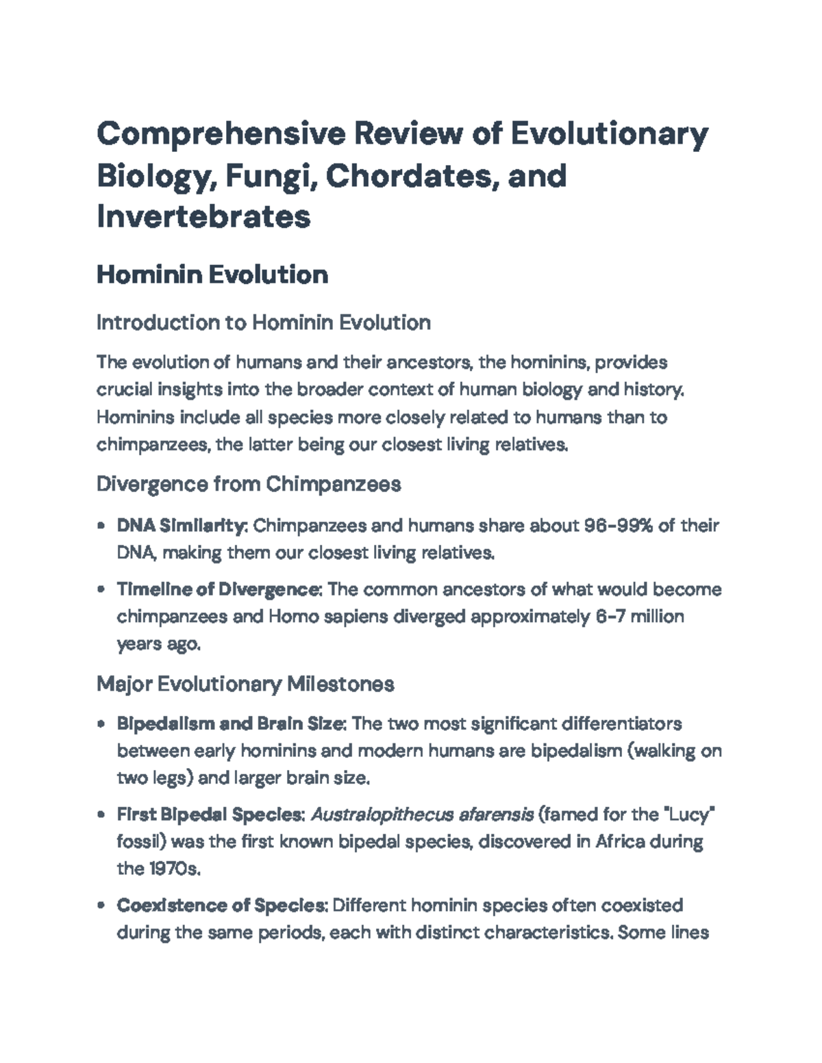 Comprehensive Guide to Hominin Evolution, Fungi, Chordates ...
