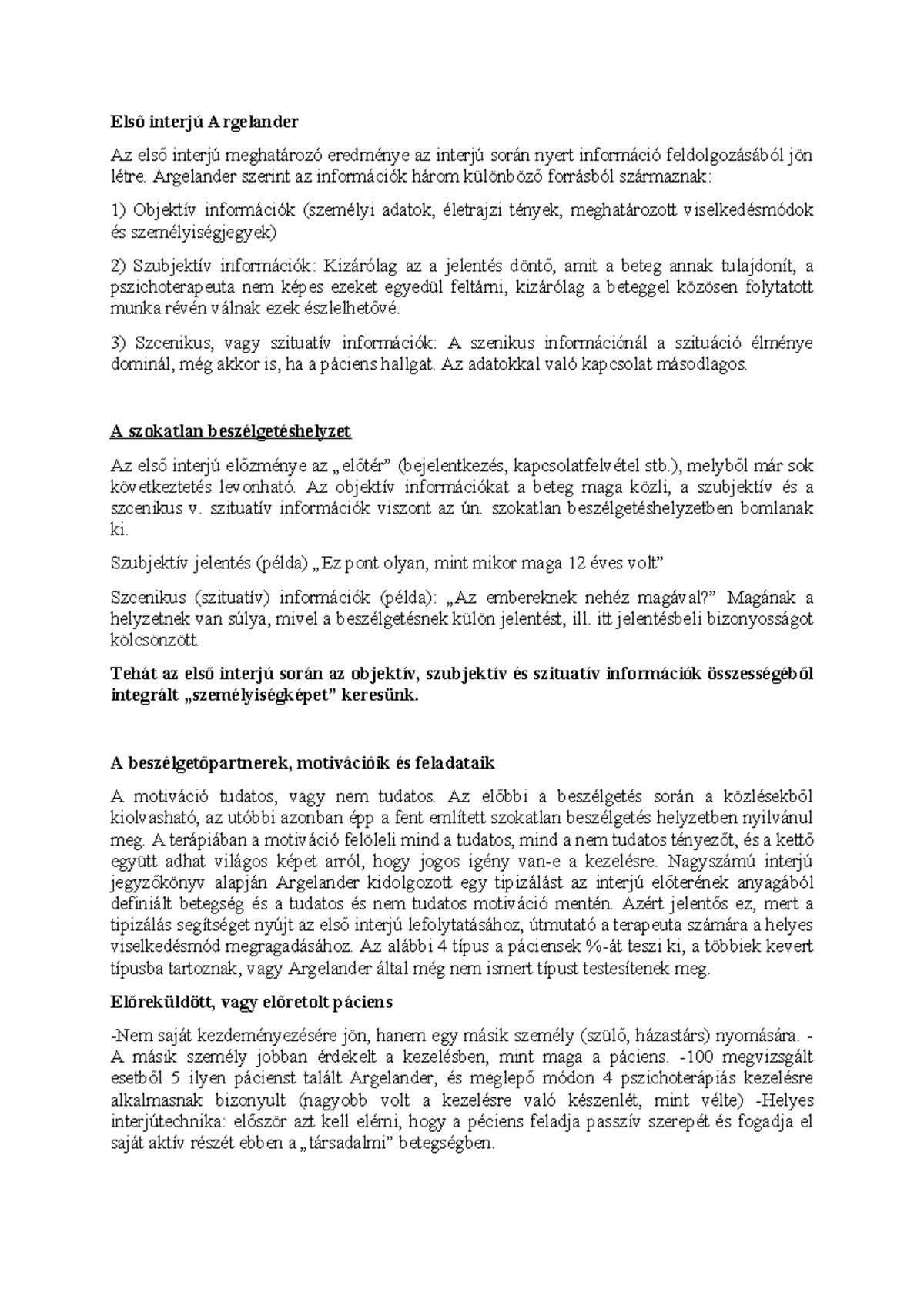 Első interjú Argelander: Információforrások és Motivációk - Studocu