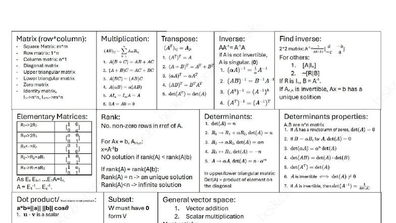Matrix Operations: Inverse, Determinants, and Linear Transformations - Studocu