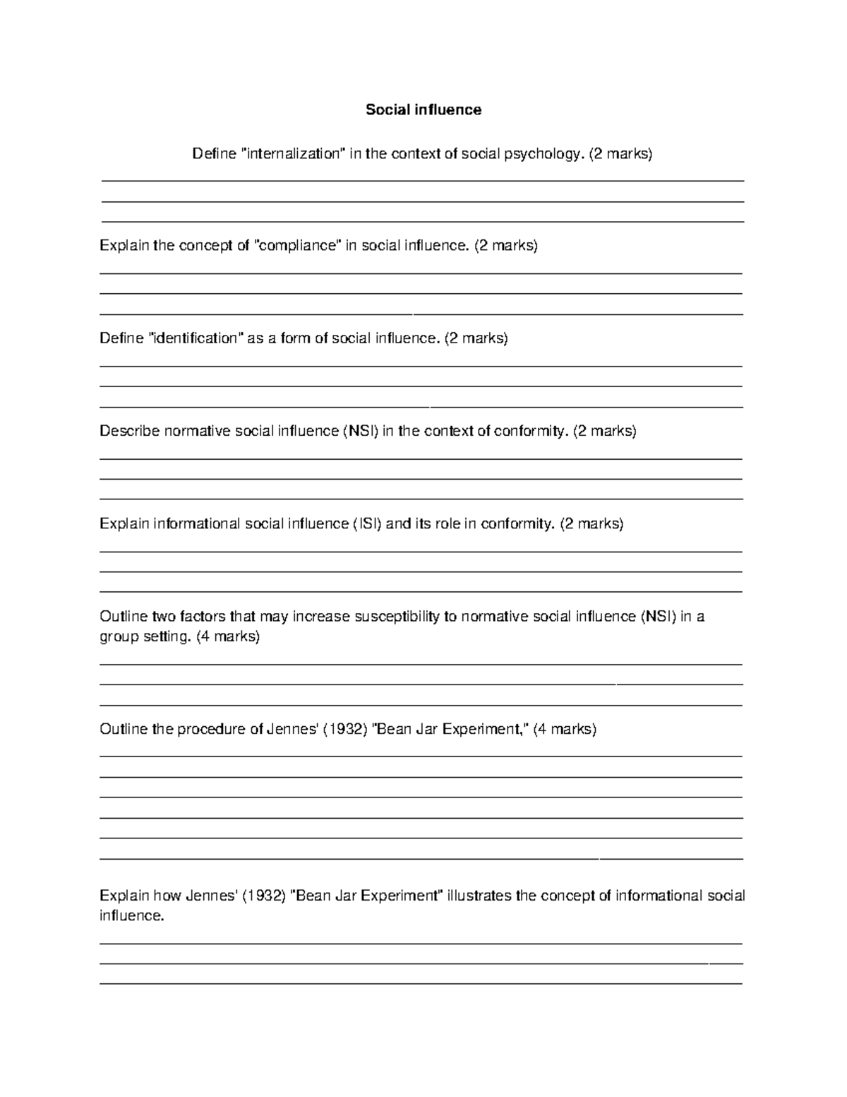 Social Influence Basics: Exam Style Qs for PSY101 Midterm Review - Studocu