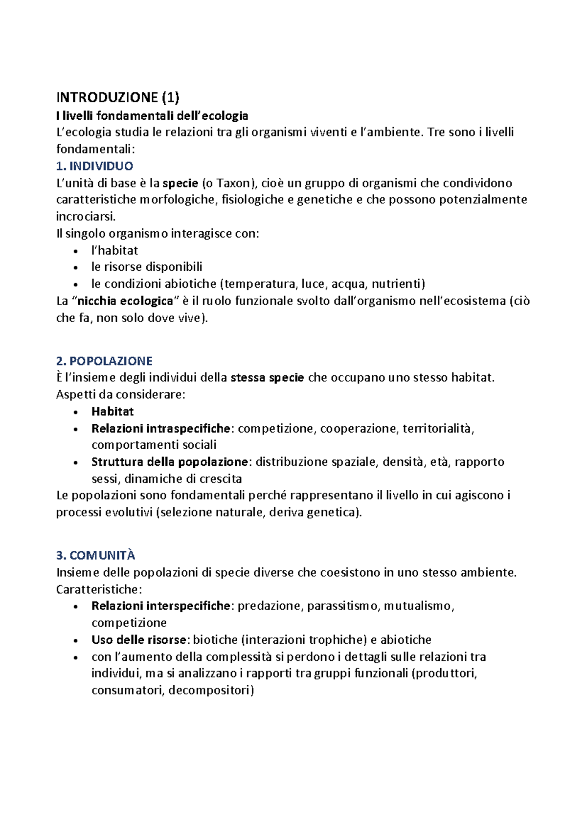 Introduzione ai Livelli Fondamentali in Ecologia - Scienze dell ...