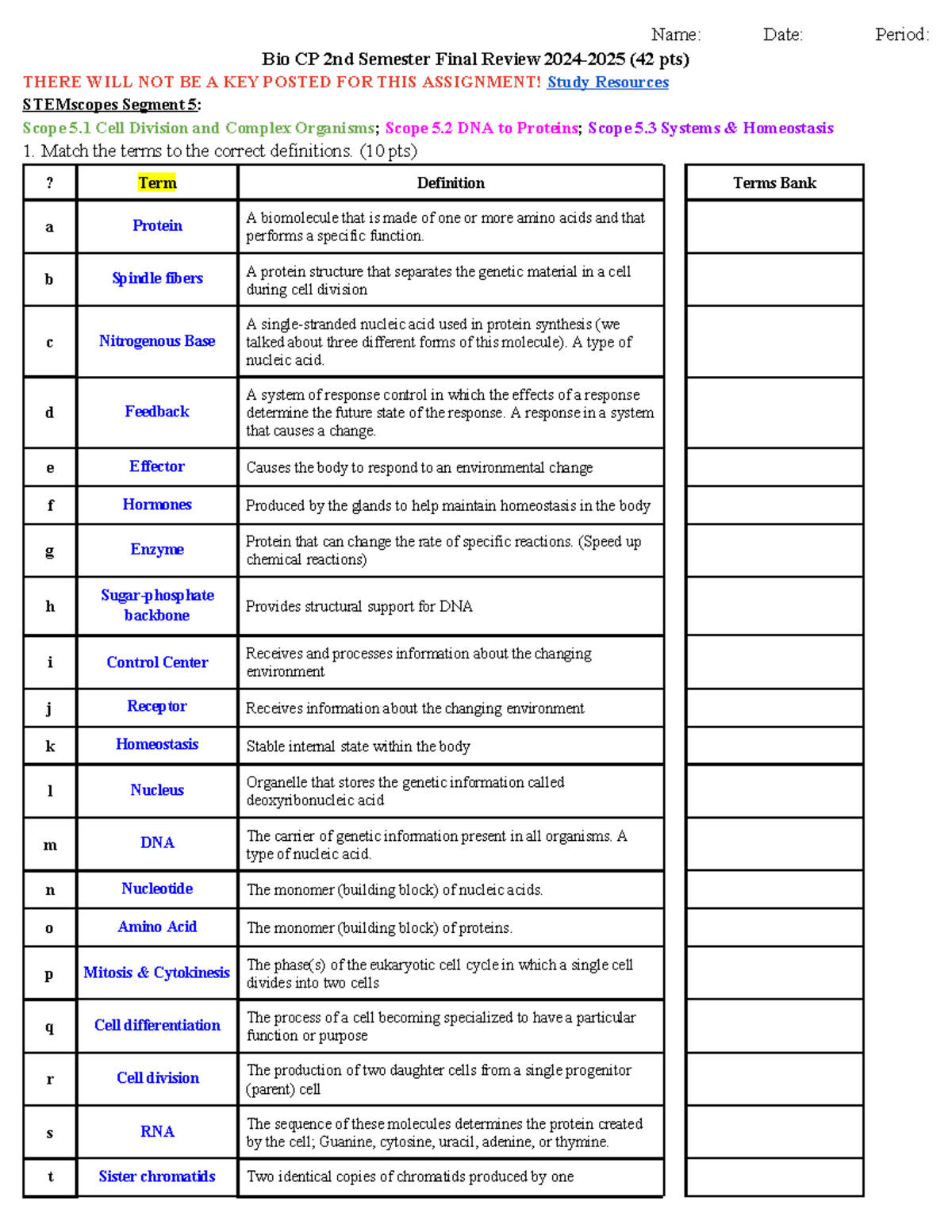 Bio CP 2nd Semester Final Exam Review Guide - Studocu