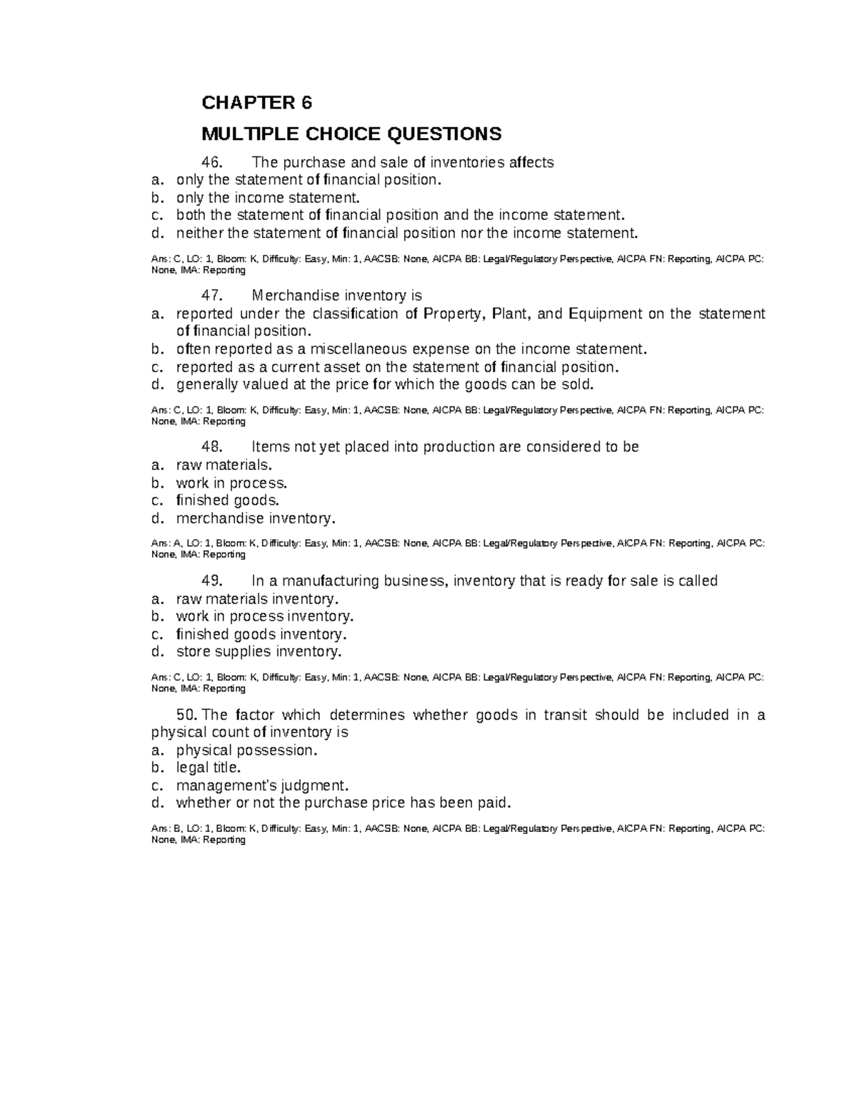 Chapter 6 - Financial Accounting Test Bank Questions and Answers - Studocu