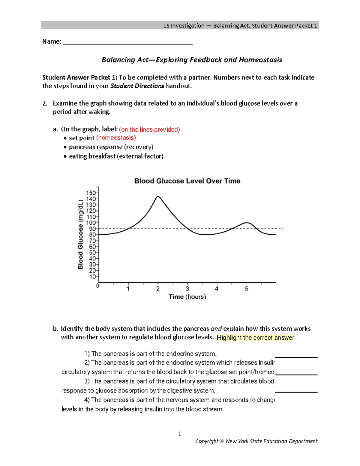 Balancing Act: Feedback & Homeostasis - Student Packet 1 & 2 Guide ...