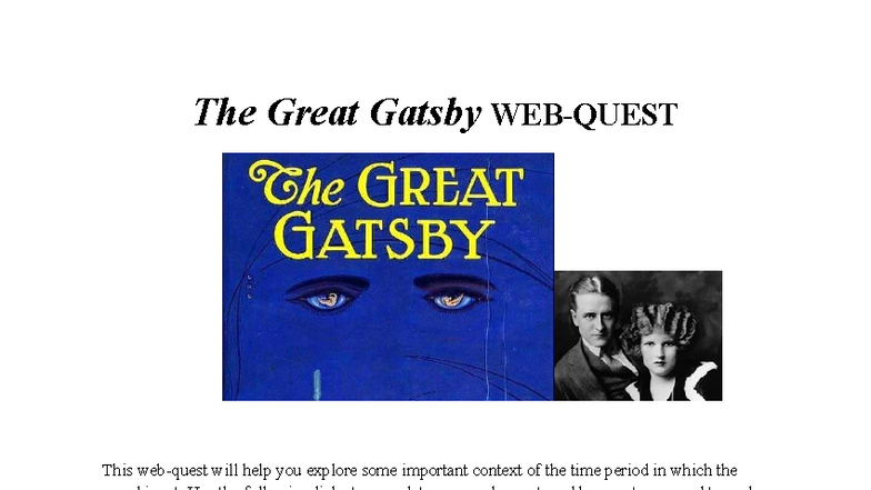 The Great Gatsby Webquest: Exploring Context and Themes - Studocu
