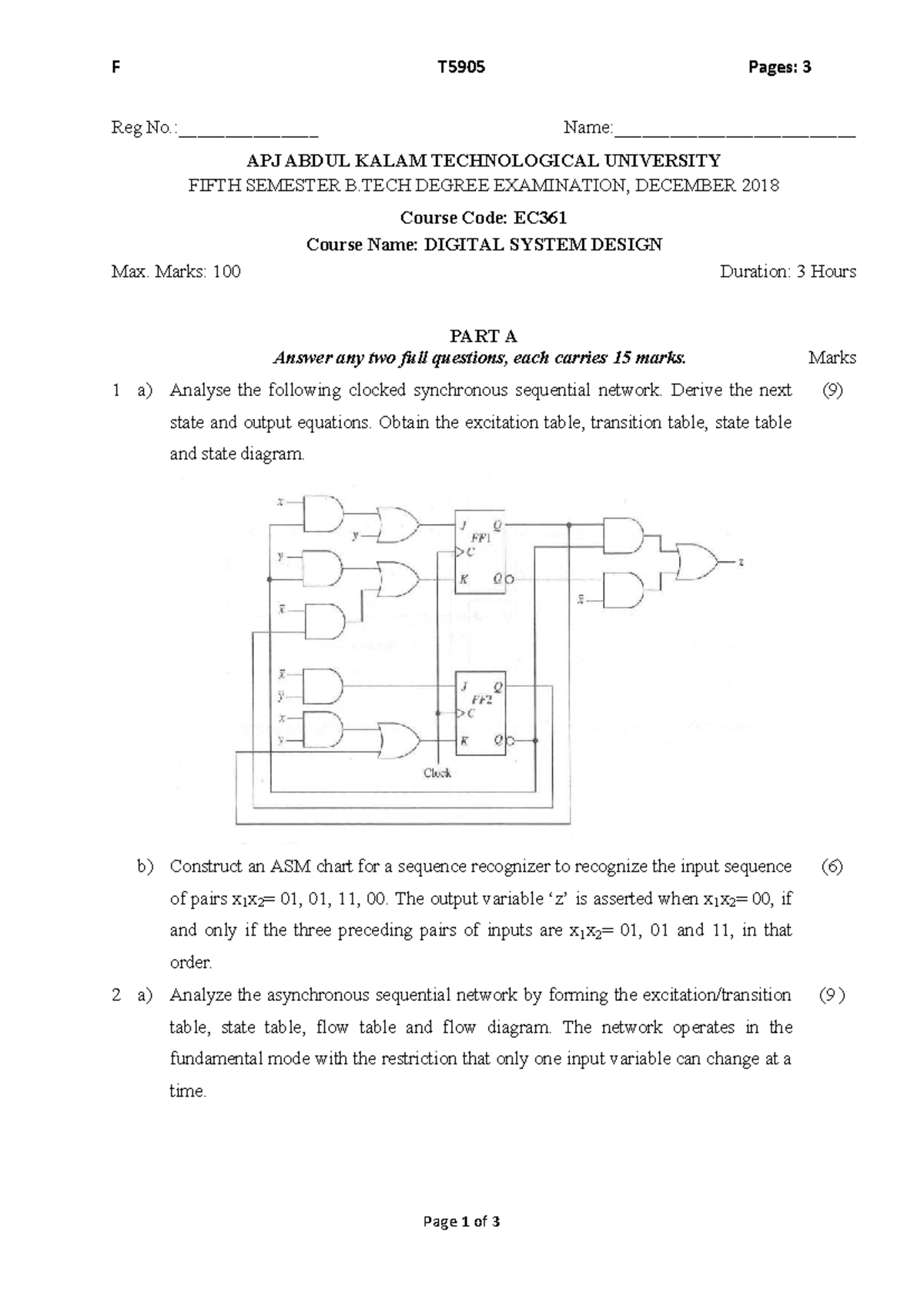 2018 Dec. EC361 Digital System Design - Question Paper - Studocu