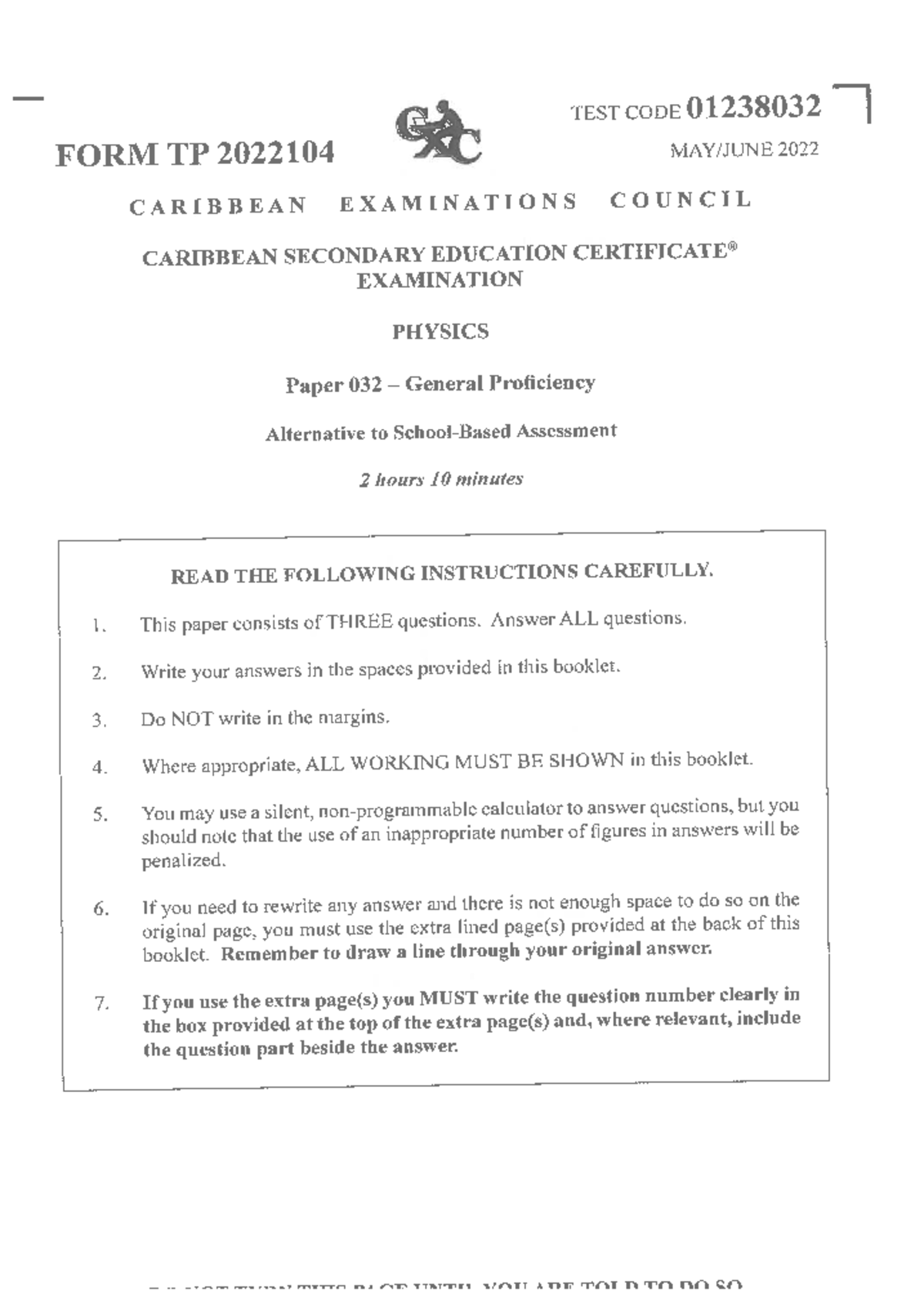 CSEC Physics 01238032 June 2022 Paper 032 Exam Guide - Studocu