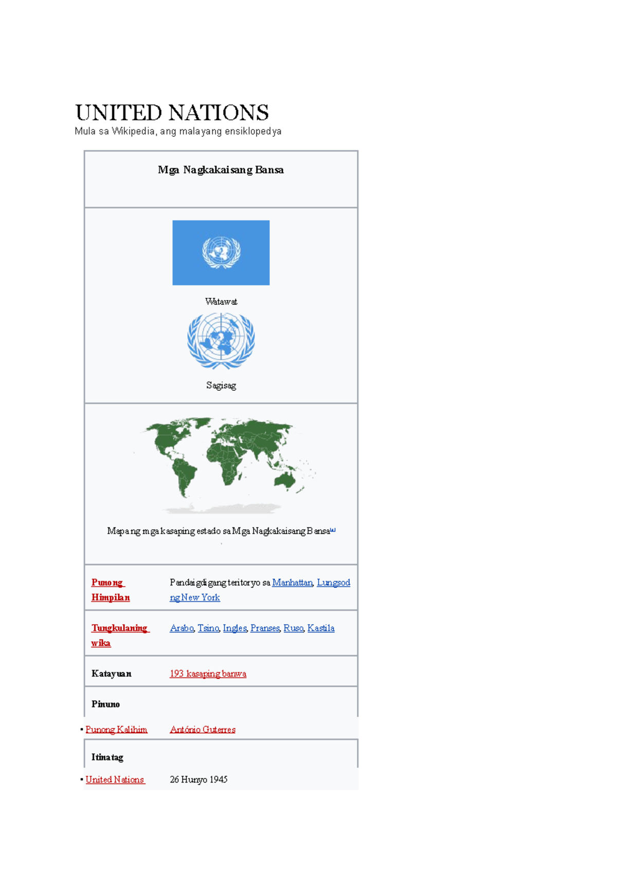 UN - Worksheet on United Nations' Structure and Functions - Studocu