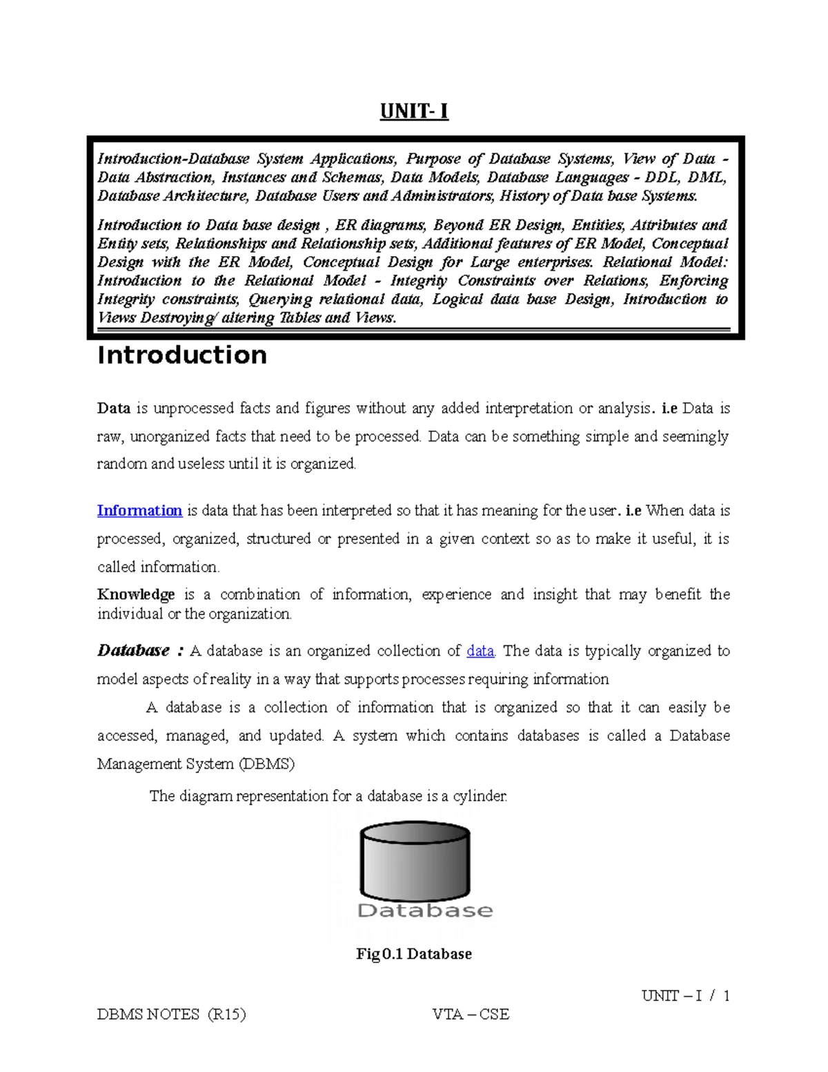 DBMS unit 3 notes - R21 - UNIT- III Database Design and the E-R Model ...