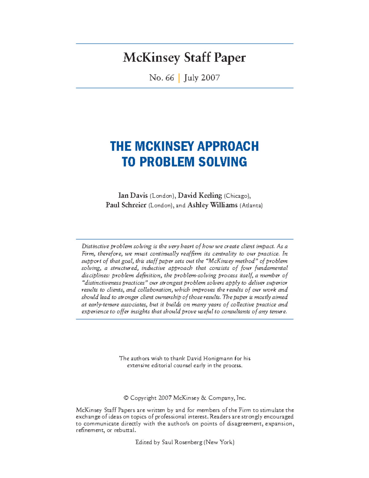 The McKinsey Approach to Problem Solving: Insights for MGMT30012 ...