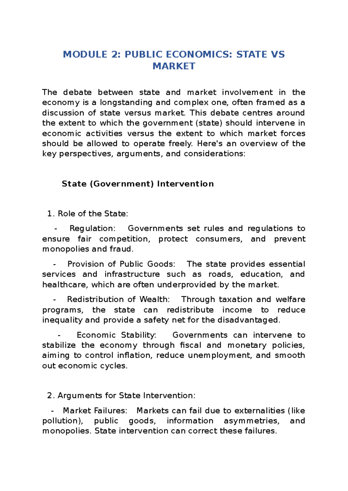 Public Economics: State vs Market Overview and Key Perspectives - Studocu