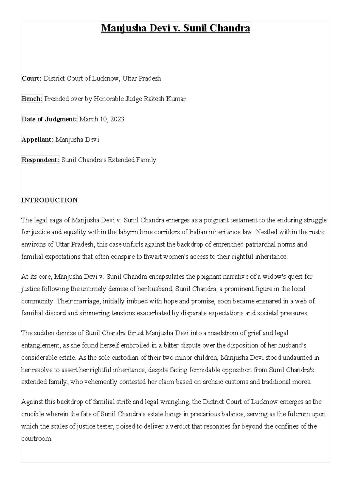Manjusha Devi v. Sunil Chandra: Landmark Case on Inheritance Rights ...