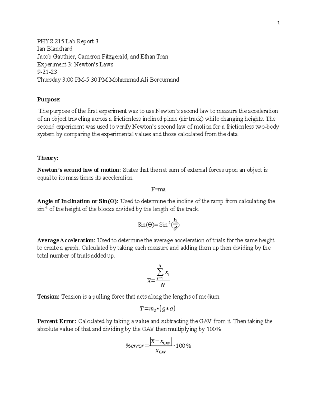 PHYS 215 Lab Report 3: Newton's Laws and Acceleration Analysis - Studocu