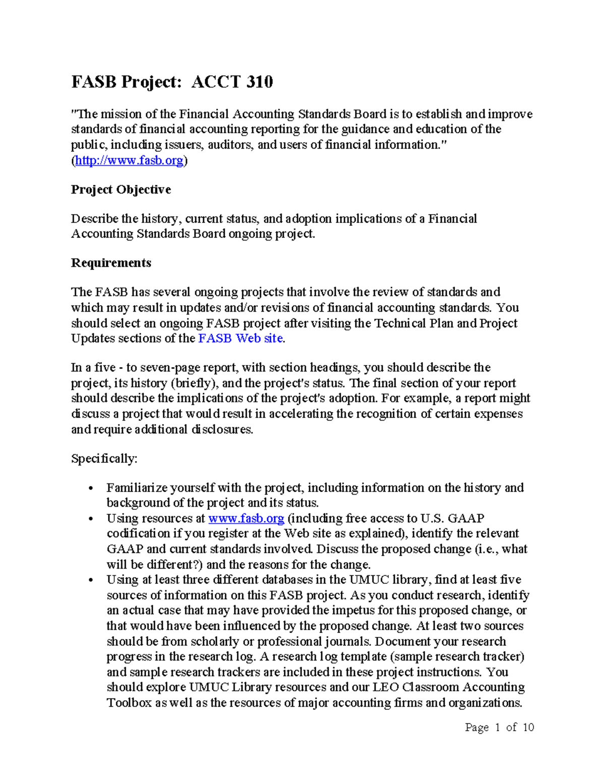 ACCT 310 FASB Project Report: History and Adoption Implications - Studocu