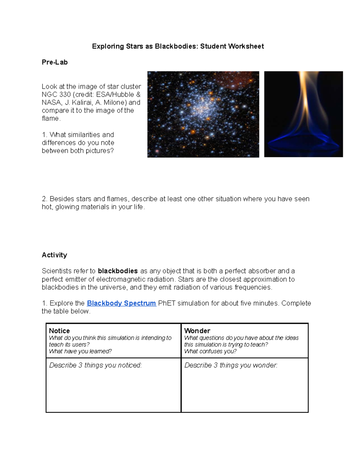Exploring Stars as Blackbodies: Student Worksheet (ASTR 101) - Studocu