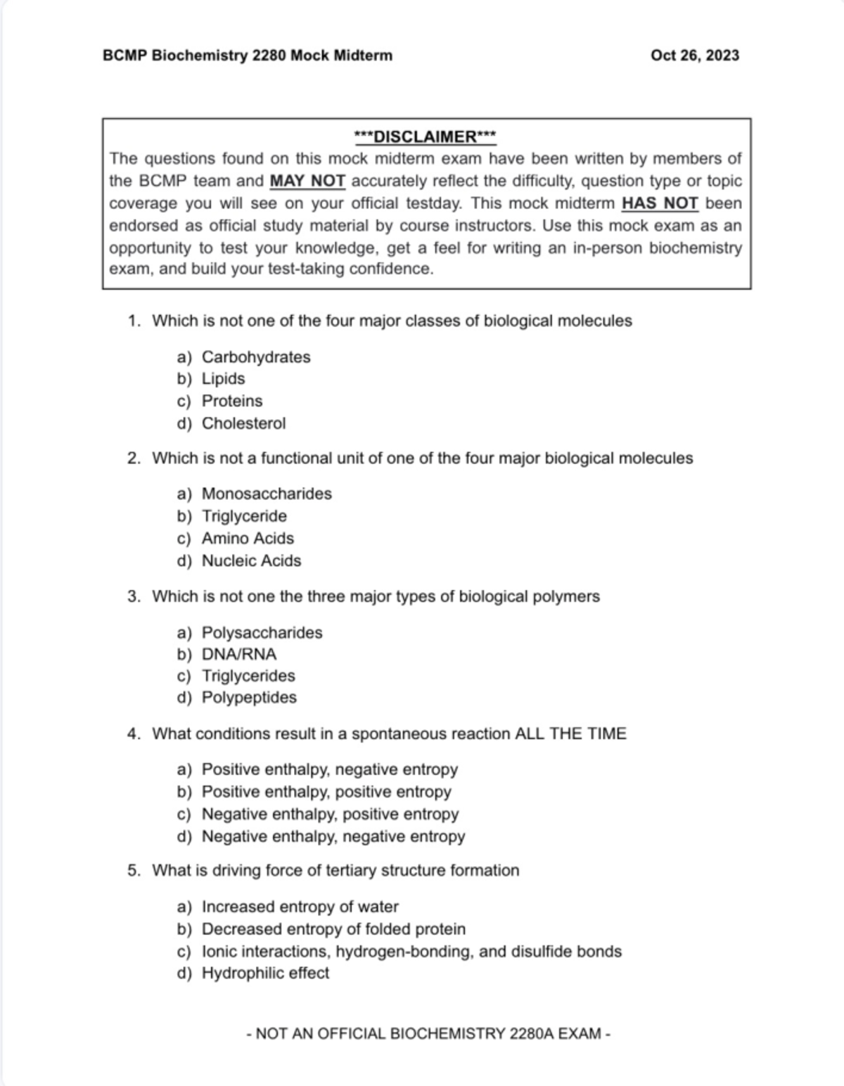 BCMP 2280 Mock Midterm Exam Review - Key Topics & Questions - Studocu