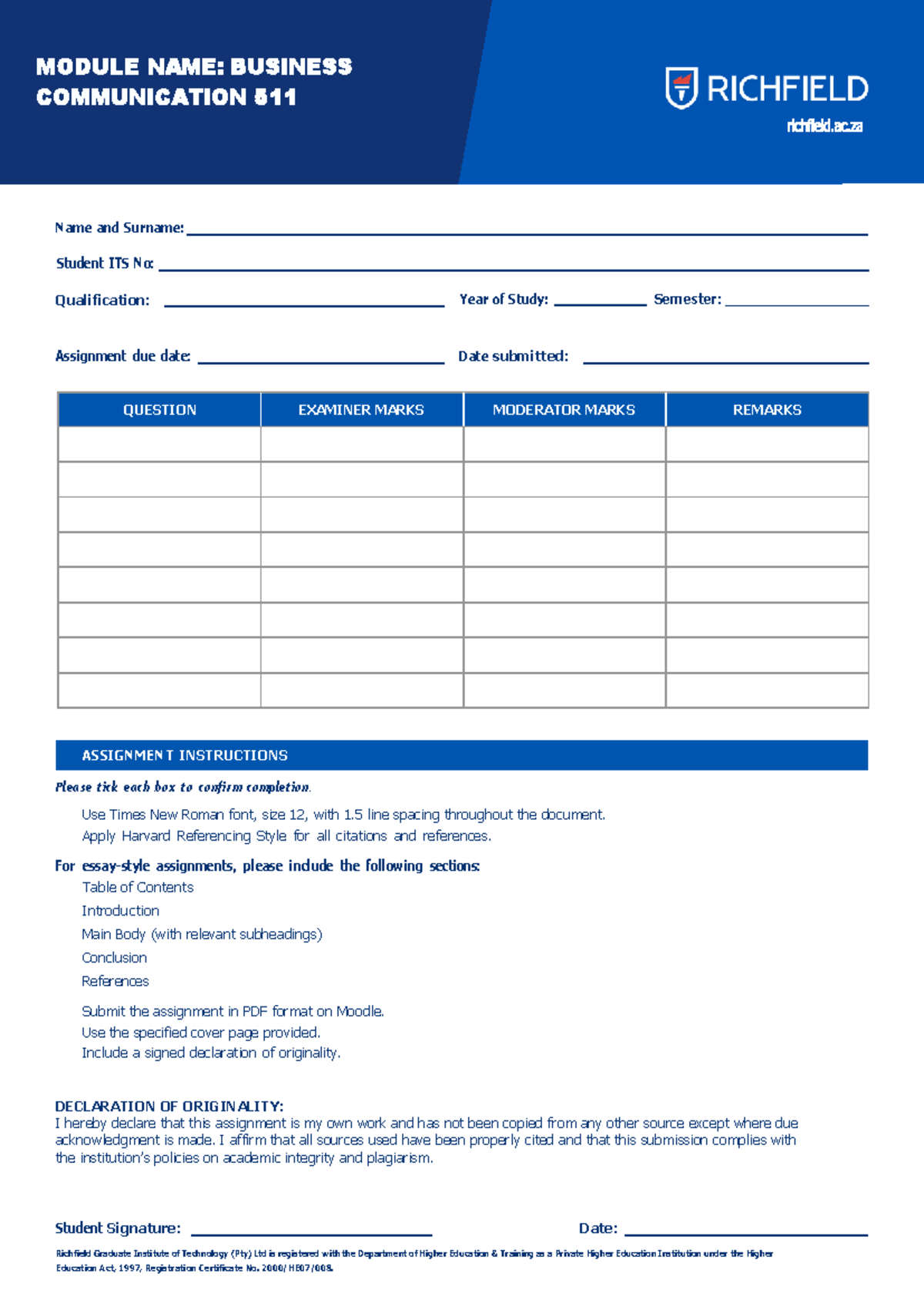 Business Communication 511: Assignment Guidelines & Questions - Studocu