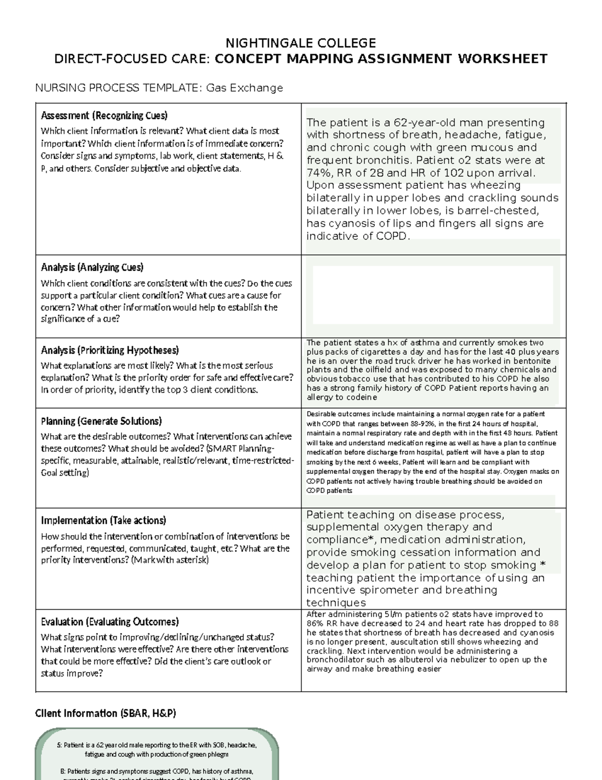 NRS 400 Gas Exchange Concept Map Assignment for COPD Case Study - Studocu