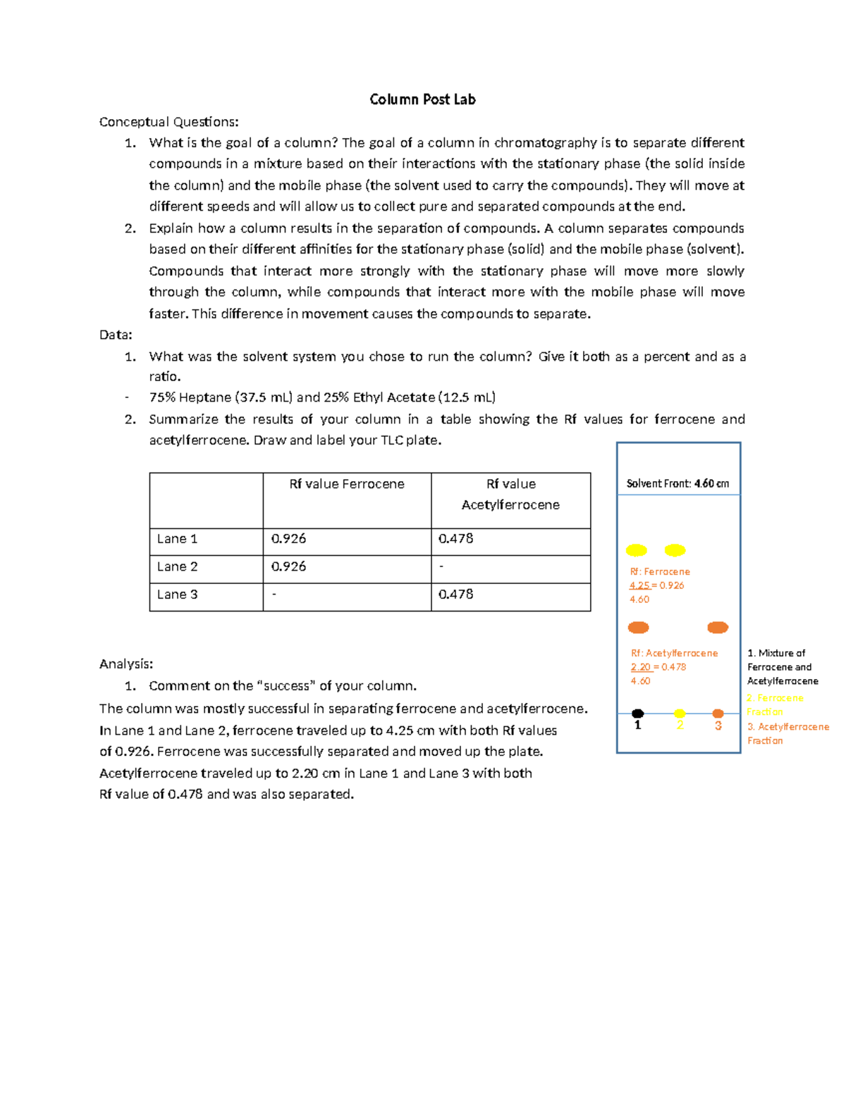 Column Chromatography Post Lab Analysis and Results - Studocu