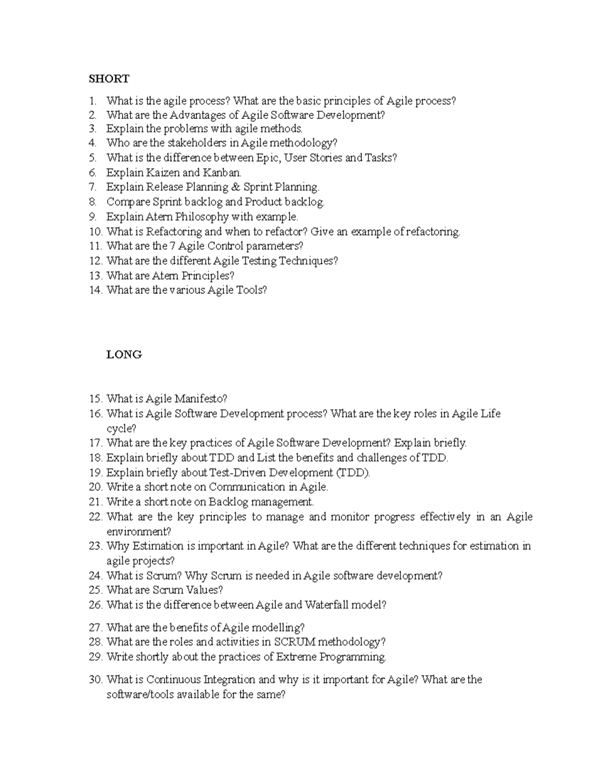 Imp-Final Exam: Key Questions on Agile Methodology and Practices - Studocu