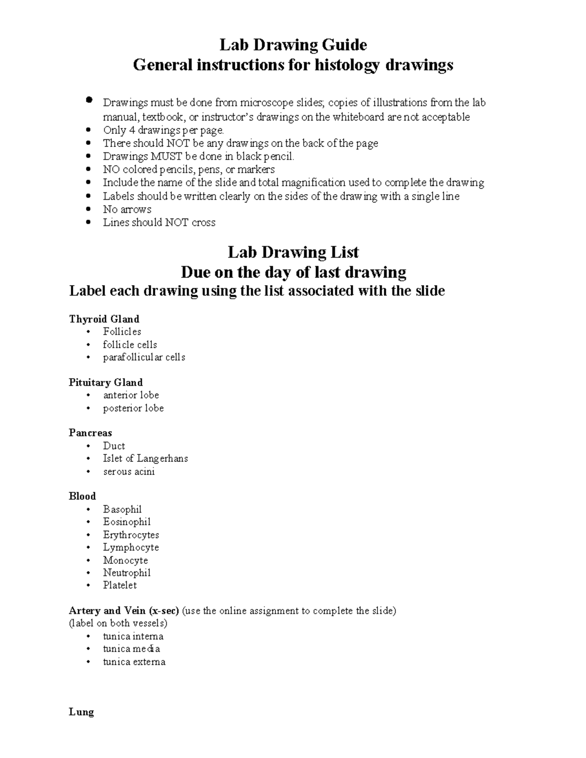 2252 Histology Drawing Guide: Required Slides and Instructions - Studocu