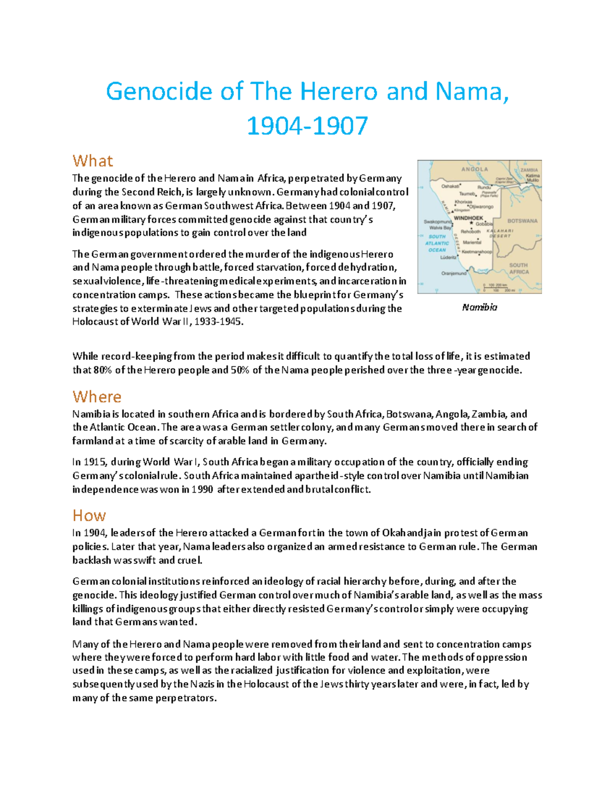 Namibia One Pager Updated 1 - Genocide of The Herero and Nama, 1904 ...