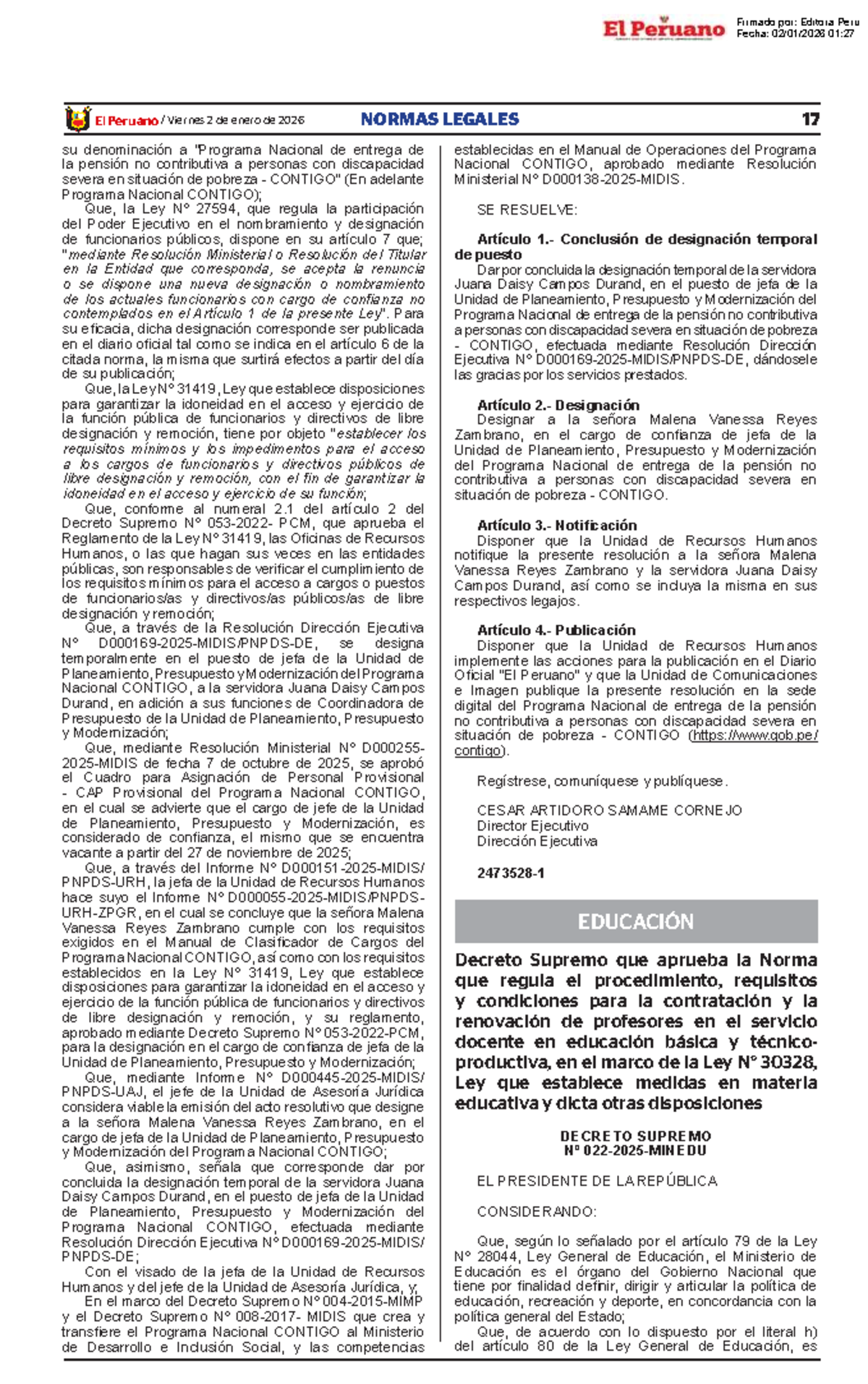 Resolución Ministerial Nº sobre Designación en Programa Nacional ...