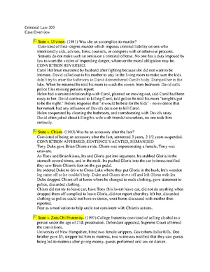 Criminal law 205 - Criminal Law 205 Cases Overview Commonwealth v ...
