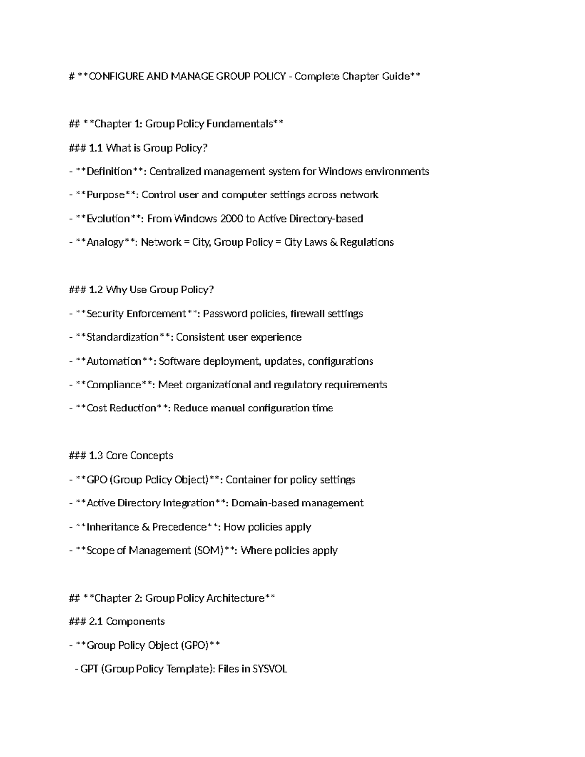 Configure and Manage Group Policy Notes - Chapter 1 Overview - Studocu