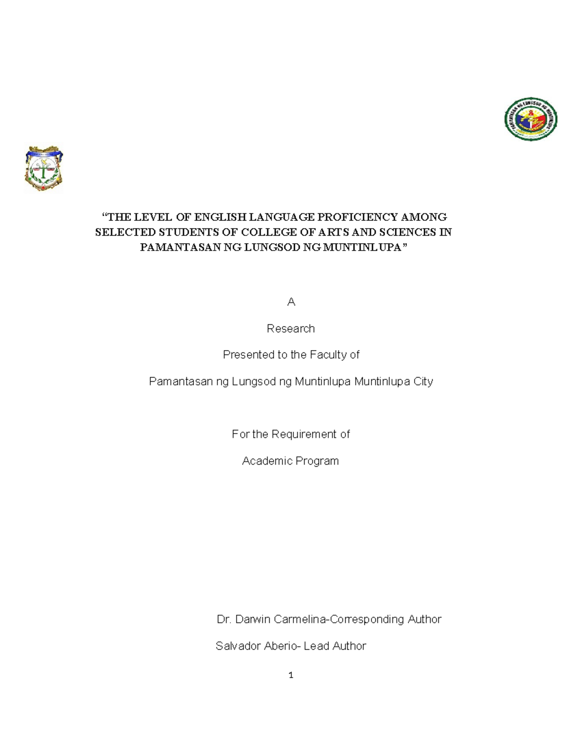 English Language Proficiency among CAS Students at PLMun: A Research ...