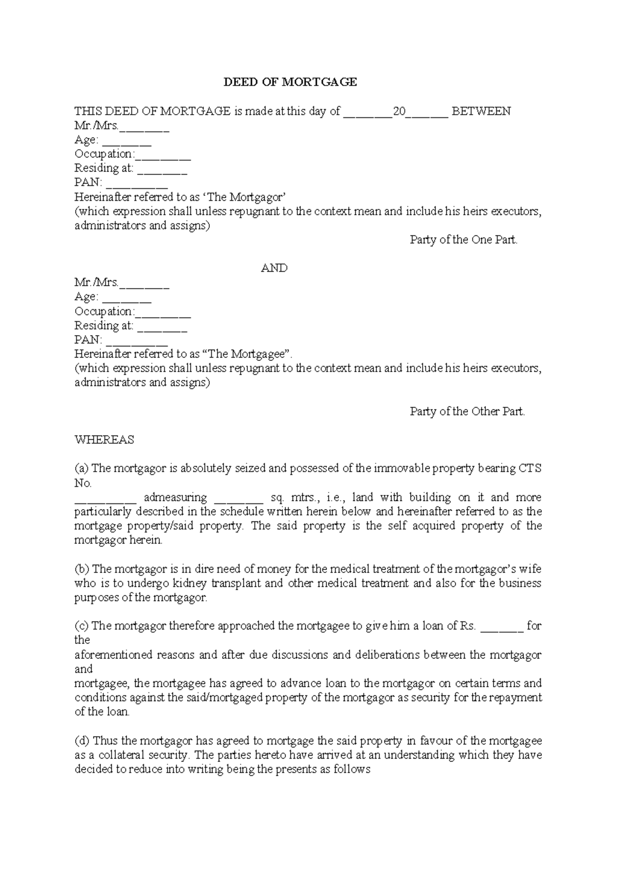 Mortgage Deed Sample for Drafting & Conveyancing - Studocu