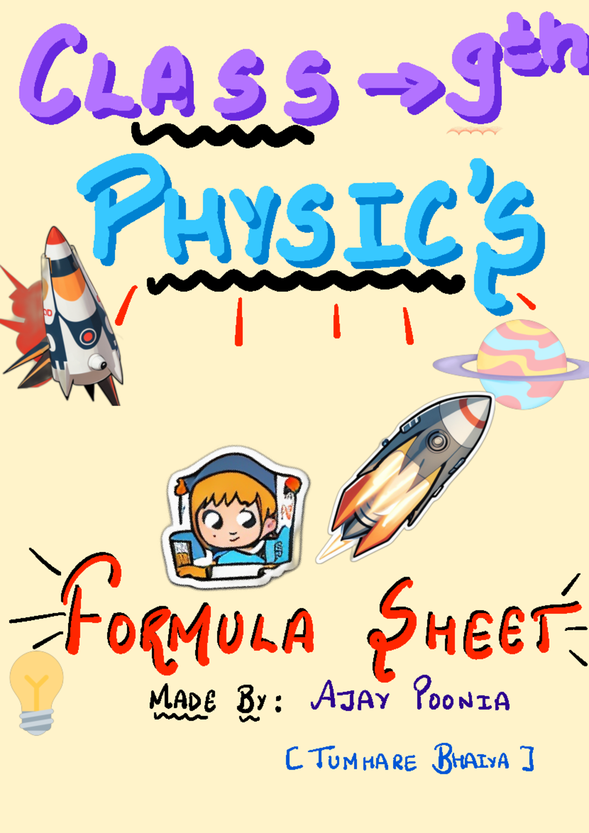 Class 9th Physics Formula Sheet by Ajay Poonia - Essential Guide - Studocu