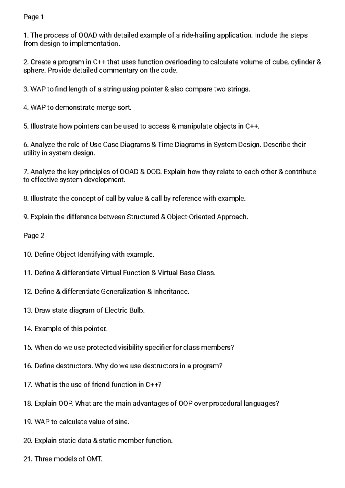 OOAD & OOP Concepts: Important Questions for GEp Final Exam - Studocu