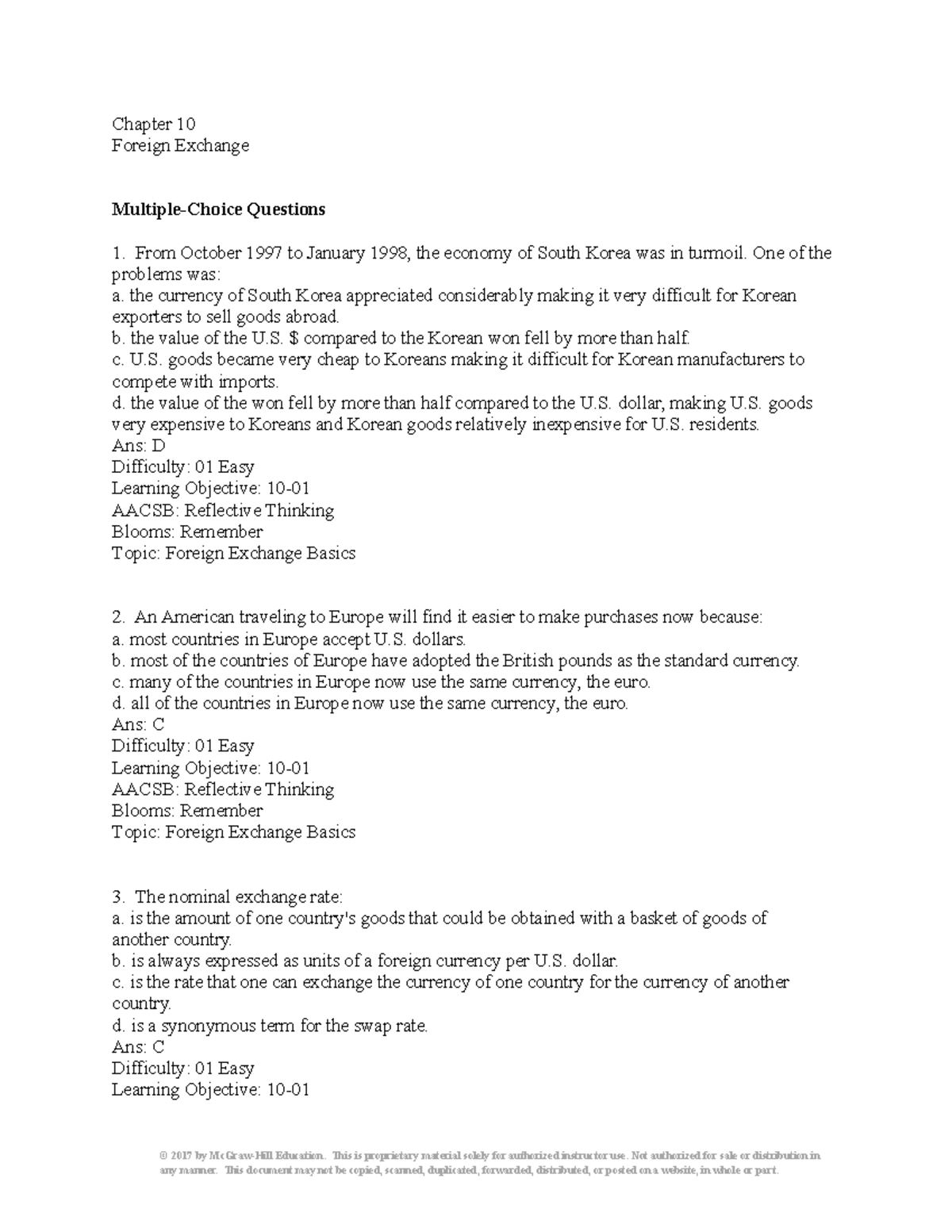 Cecchetti 5e Chapter 10 Foreign Exchange Test Bank Questions - Studocu