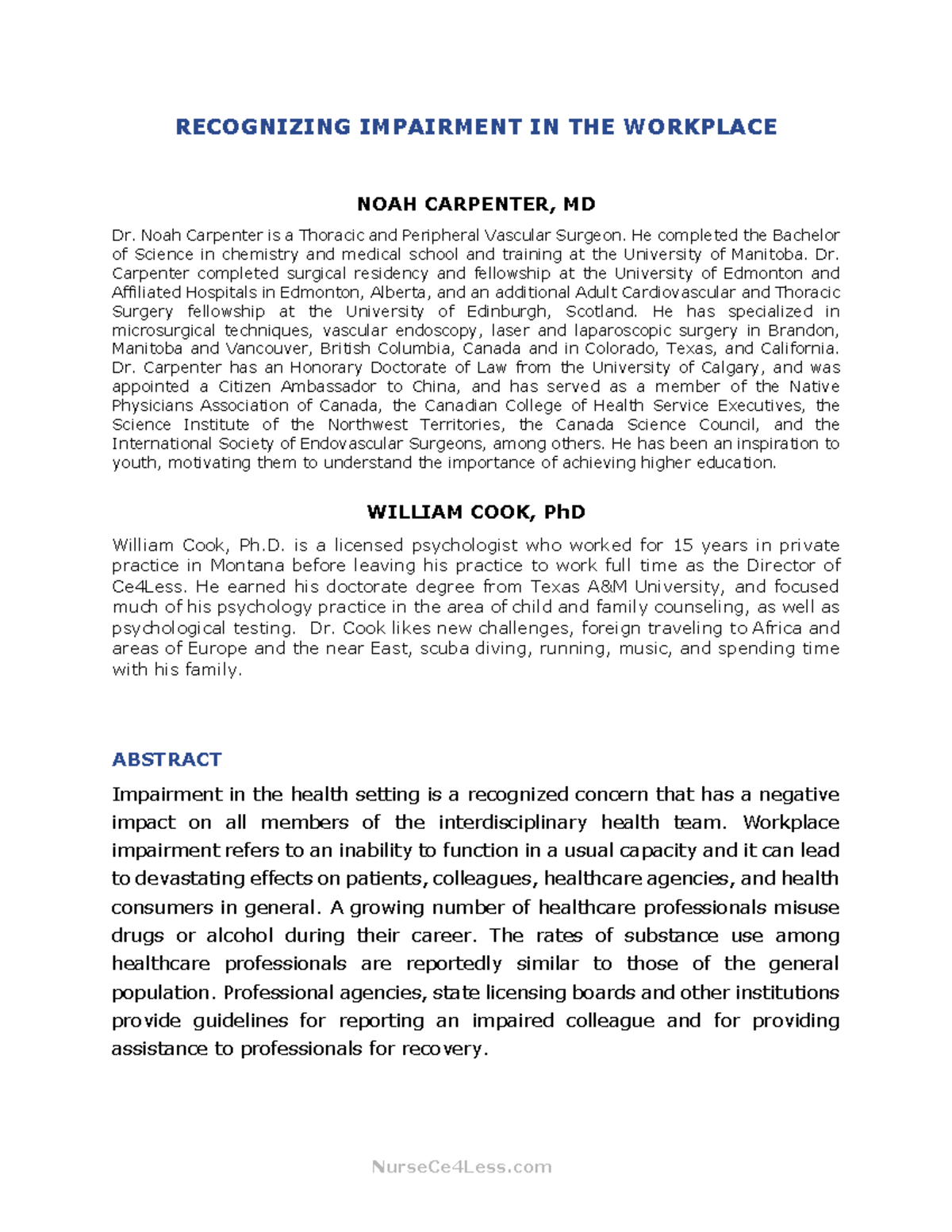 Recognizing Workplace Impairment: A Guide for Healthcare Professionals ...
