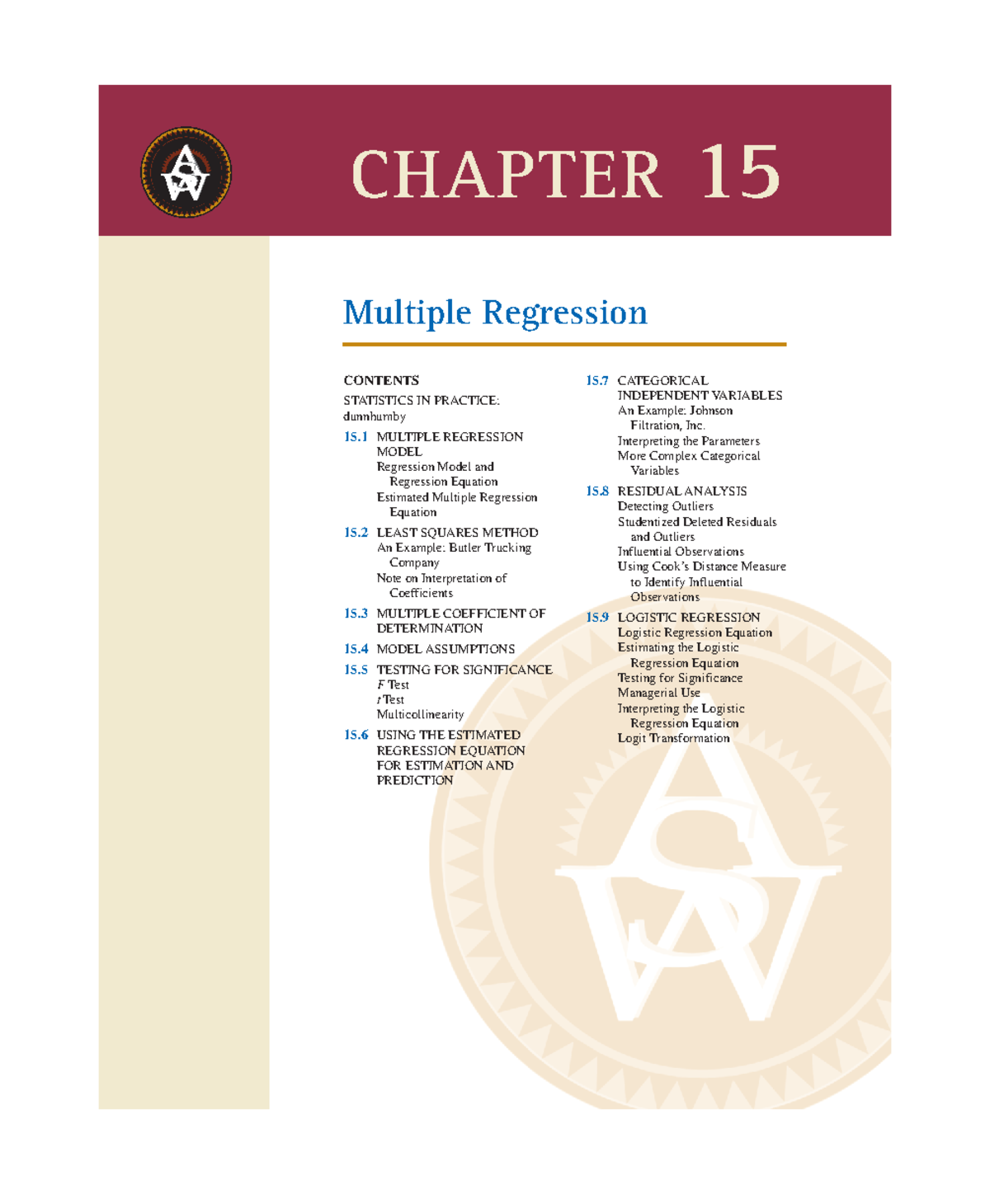 8.1 Chapter 15 Multiple Regression - Multiple Regression ####### CONTENTS ####### STATISTICS IN ...