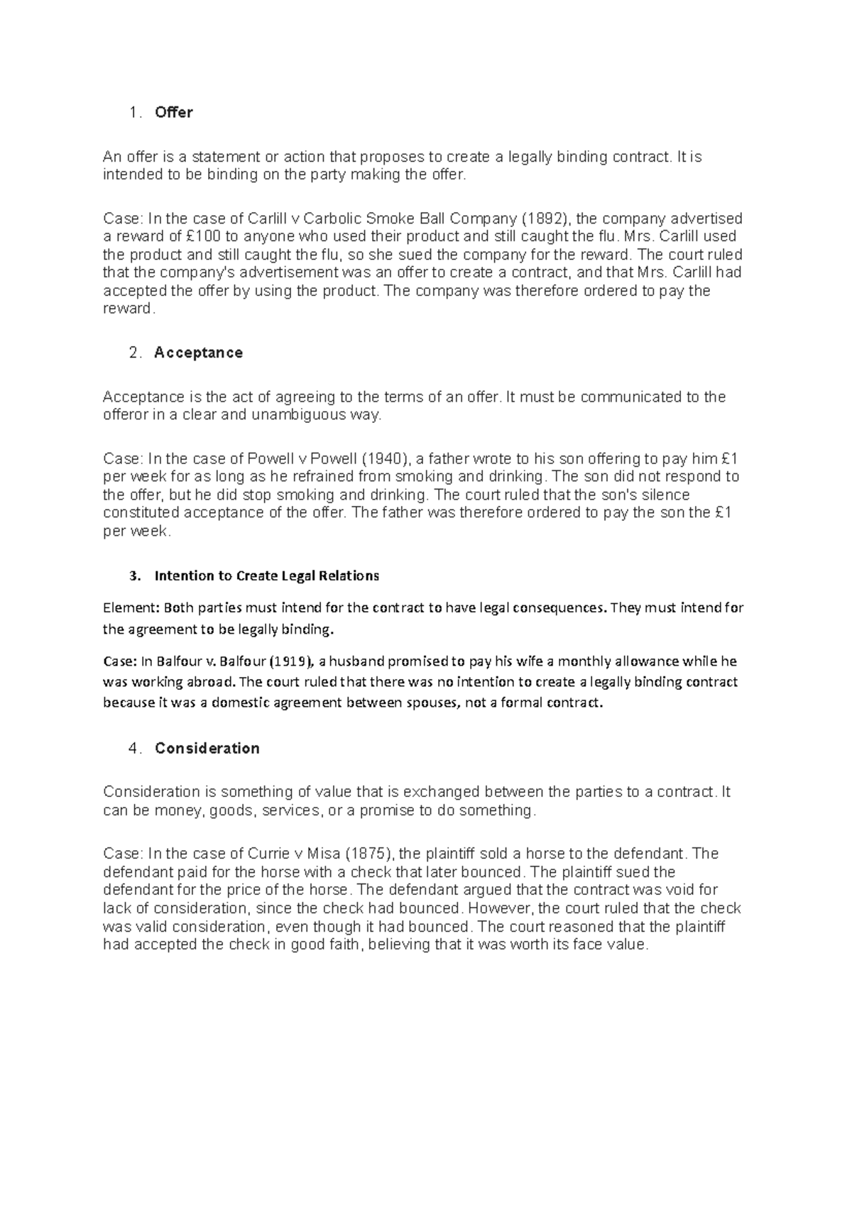 Element of contract + case example - Offer An offer is a statement or ...